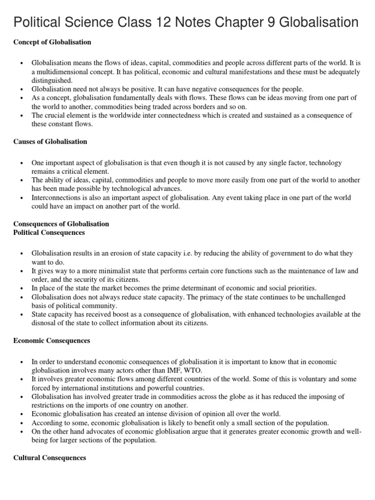 Globalisation Class 12 Notes Chapter Summary | PDF | Globalization ...