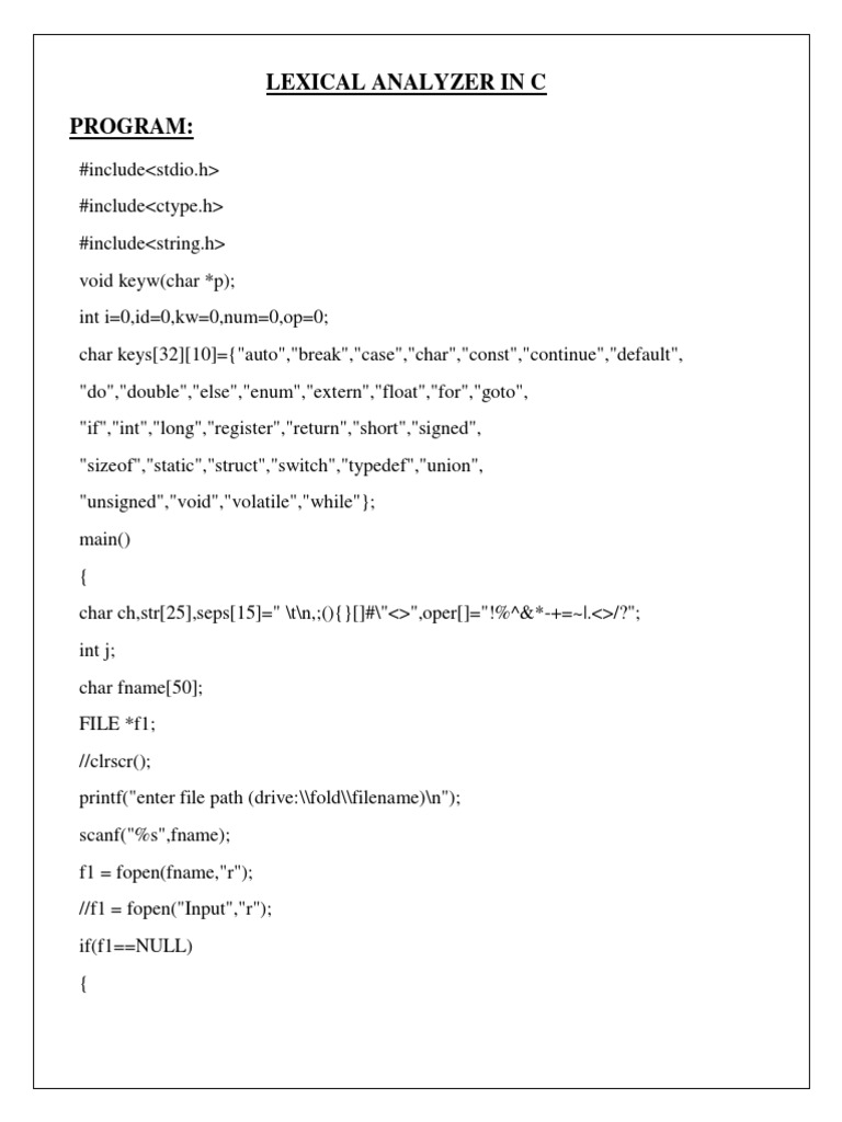 Compiler Lab Programs | Download Free PDF | Areas Of Computer Science | Computer Programming