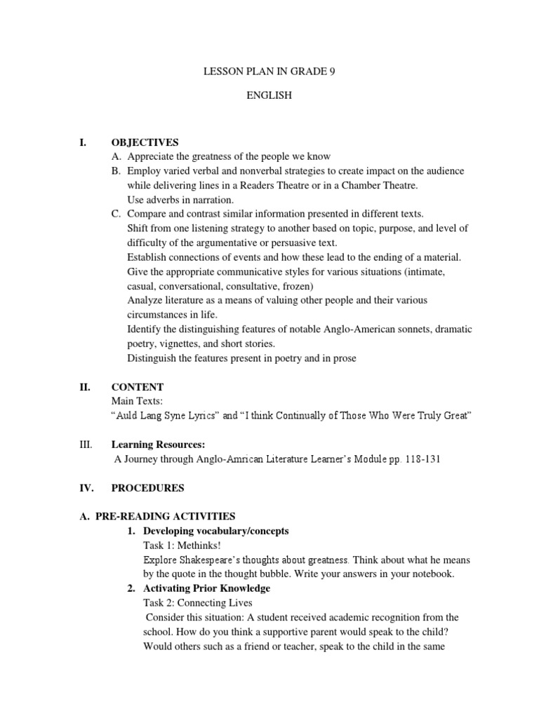 LINKS Lesson Plan | PDF | Poetry | Lesson Plan