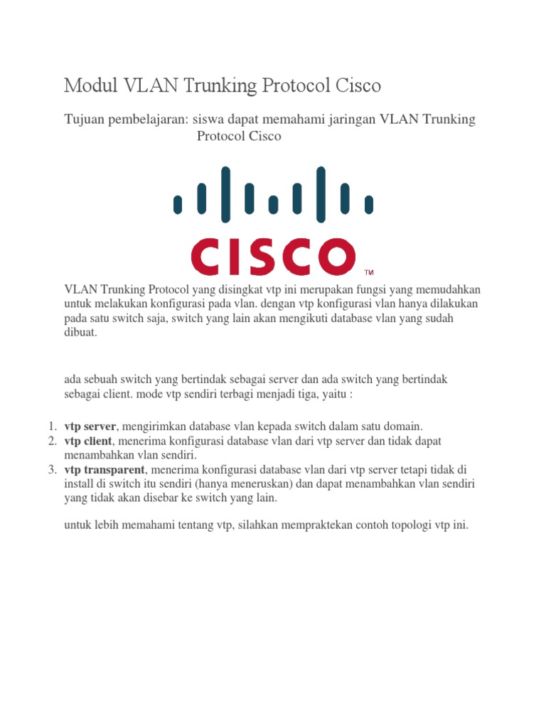 Modul VLAN Trunking Protocol Cisco | PDF | Komputer | Teknologi & Rekayasa
