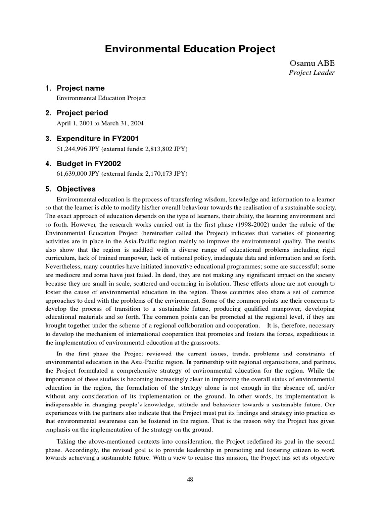 Environmental Education Project | PDF | Non Governmental Organization ...