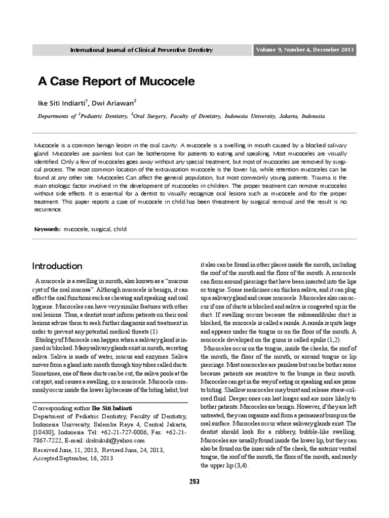 Mucocele | PDF | Animal Anatomy | Medical Specialties