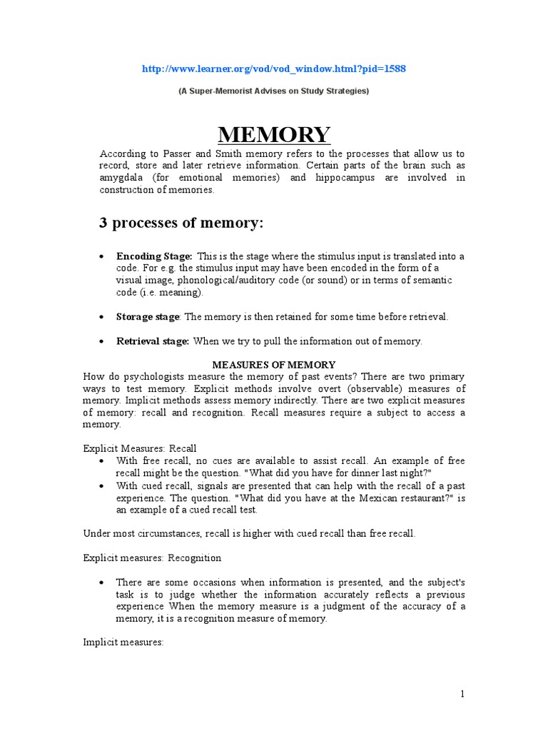 Memory in Psychology | PDF | Memory | Recall (Memory)