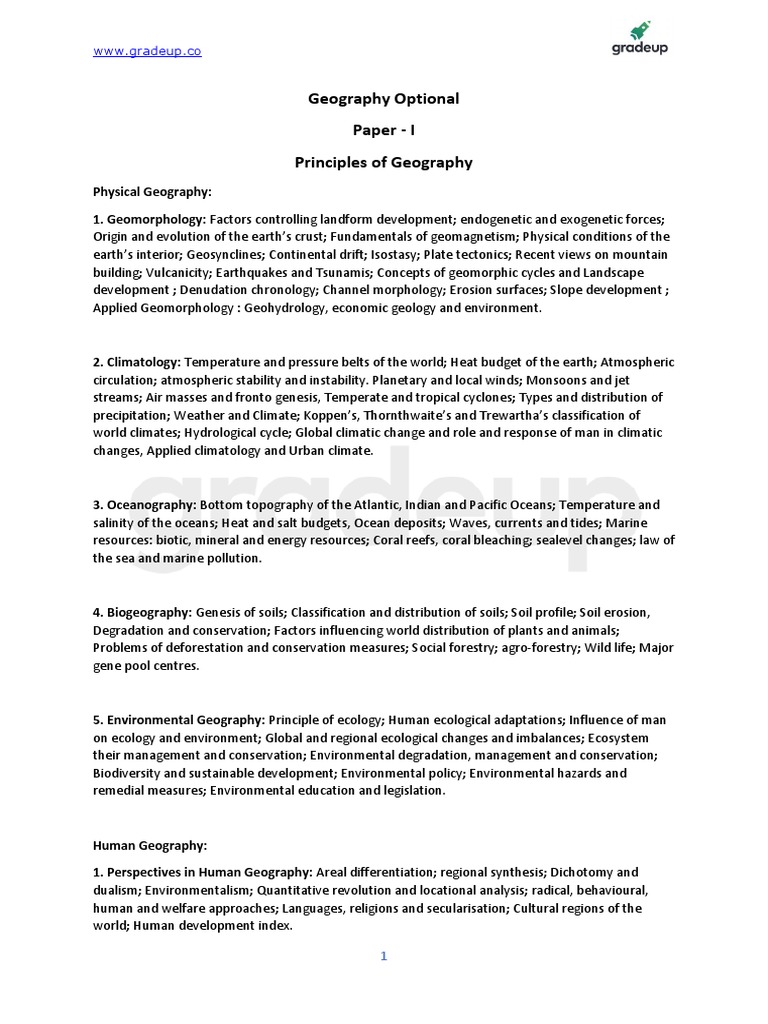 Geography Optional Paper - I Principles of Geography: WWW - Gradeup.co ...