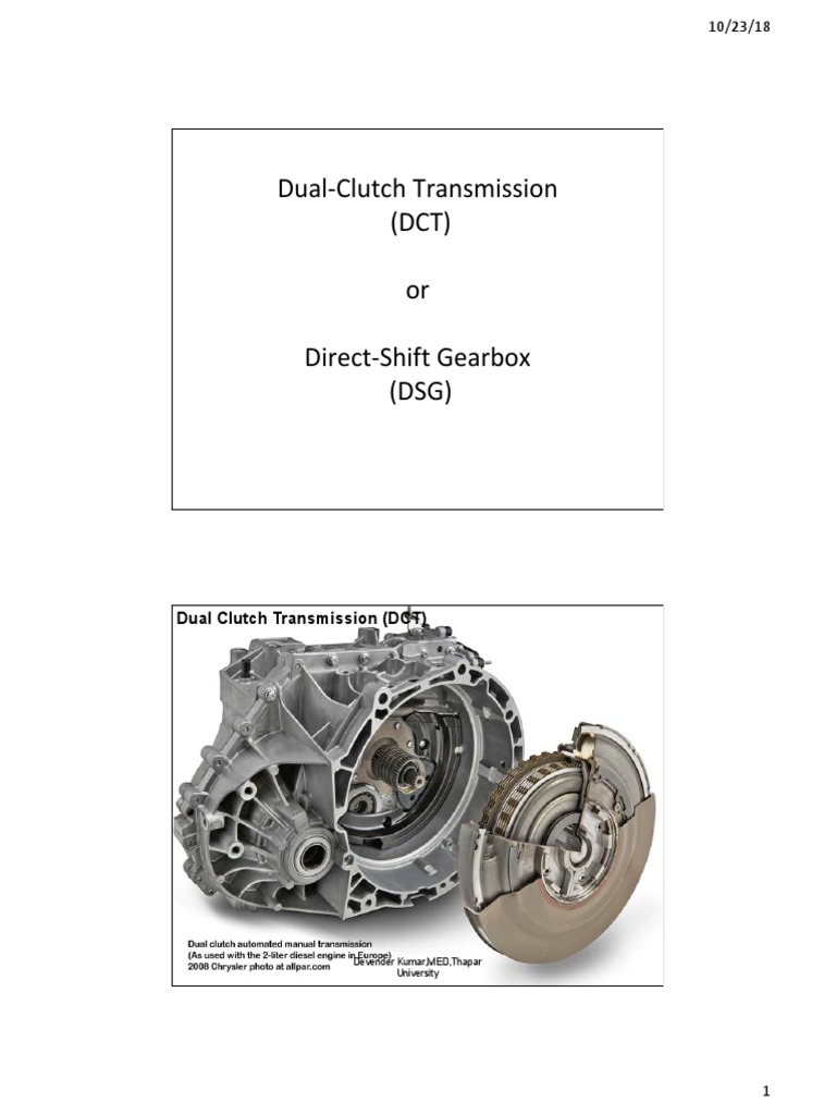 Dual-Clutch Transmission (DCT) or Direct-Shift Gearbox (DSG) | PDF ...