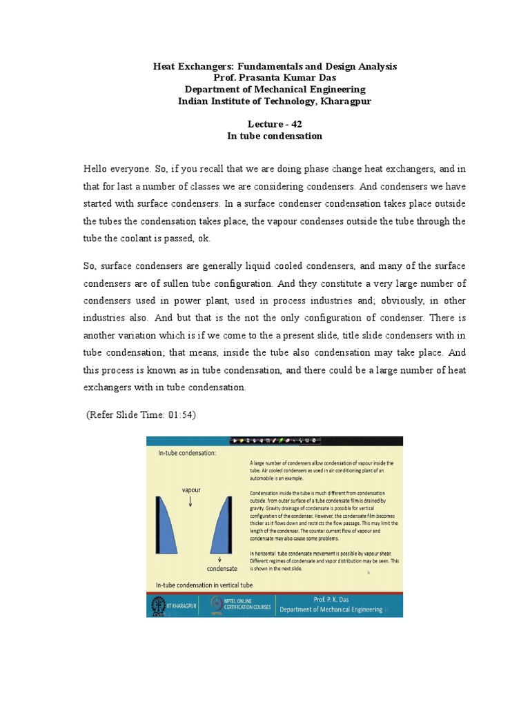 Lecture 42 - in Tube Condensation | PDF | Heat Exchanger | Heat Transfer