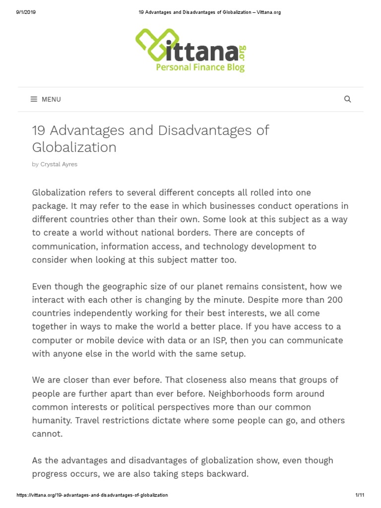 19 Advantages and Disadvantages of Globalization | PDF | Globalization | Taxes