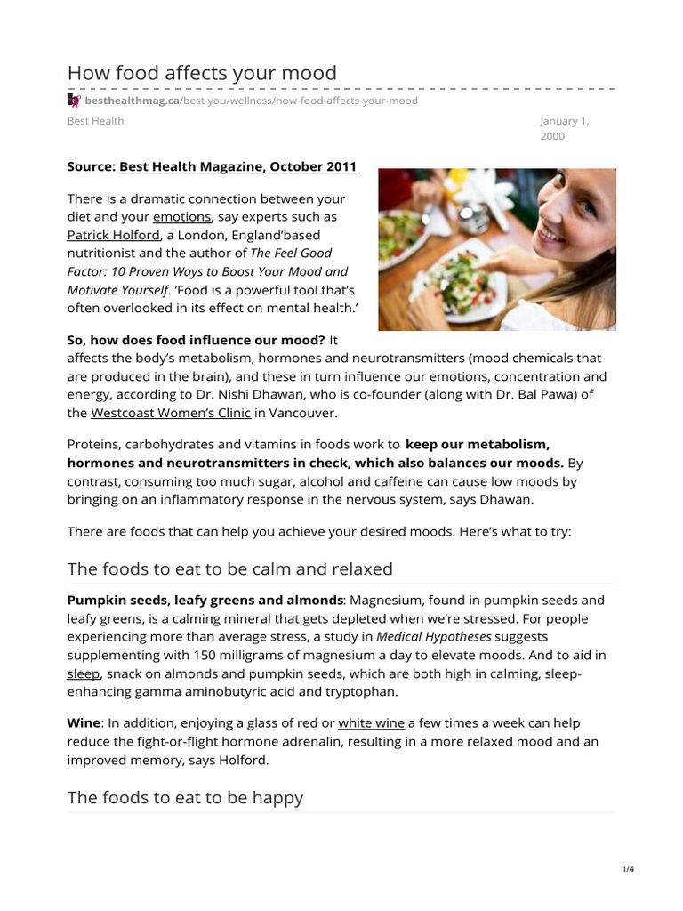 Food Affects Mood and Emotions | PDF | Food Addiction | Major ...