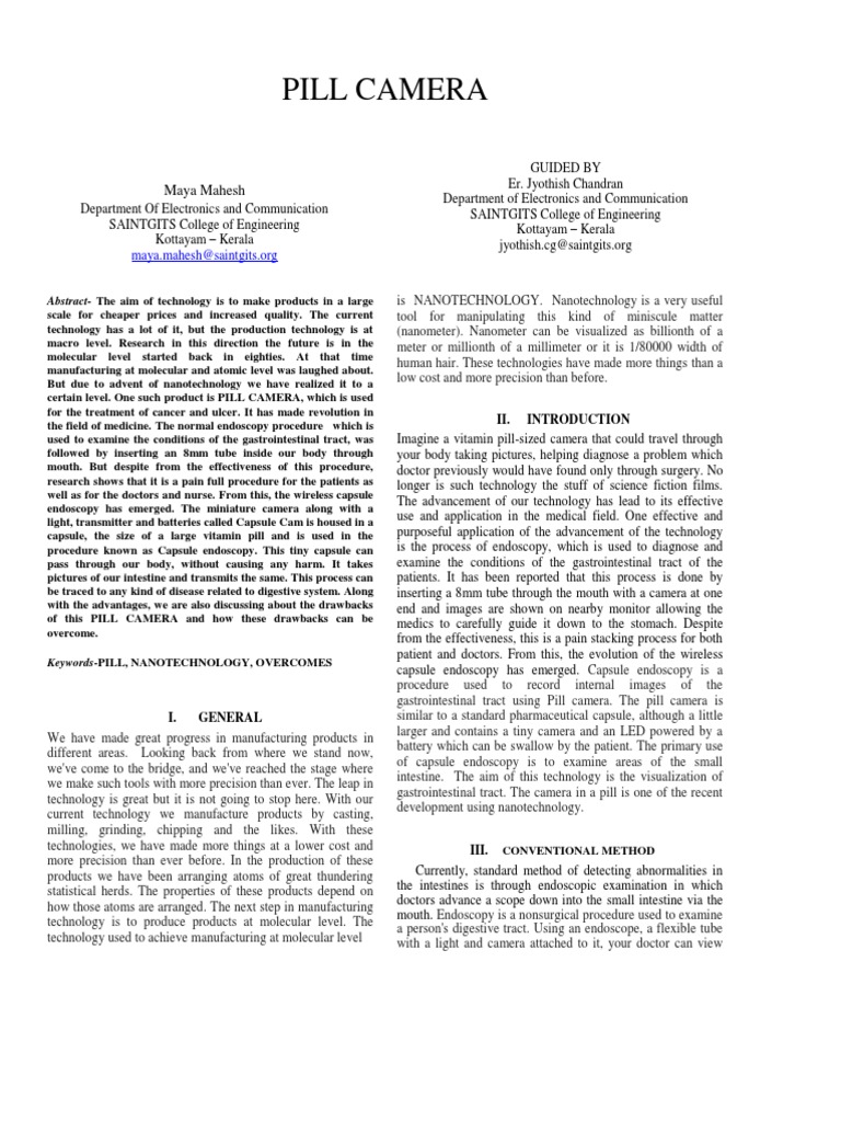 Pill Camera: Revolutionizing Endoscopy | PDF | Endoscopy | Science