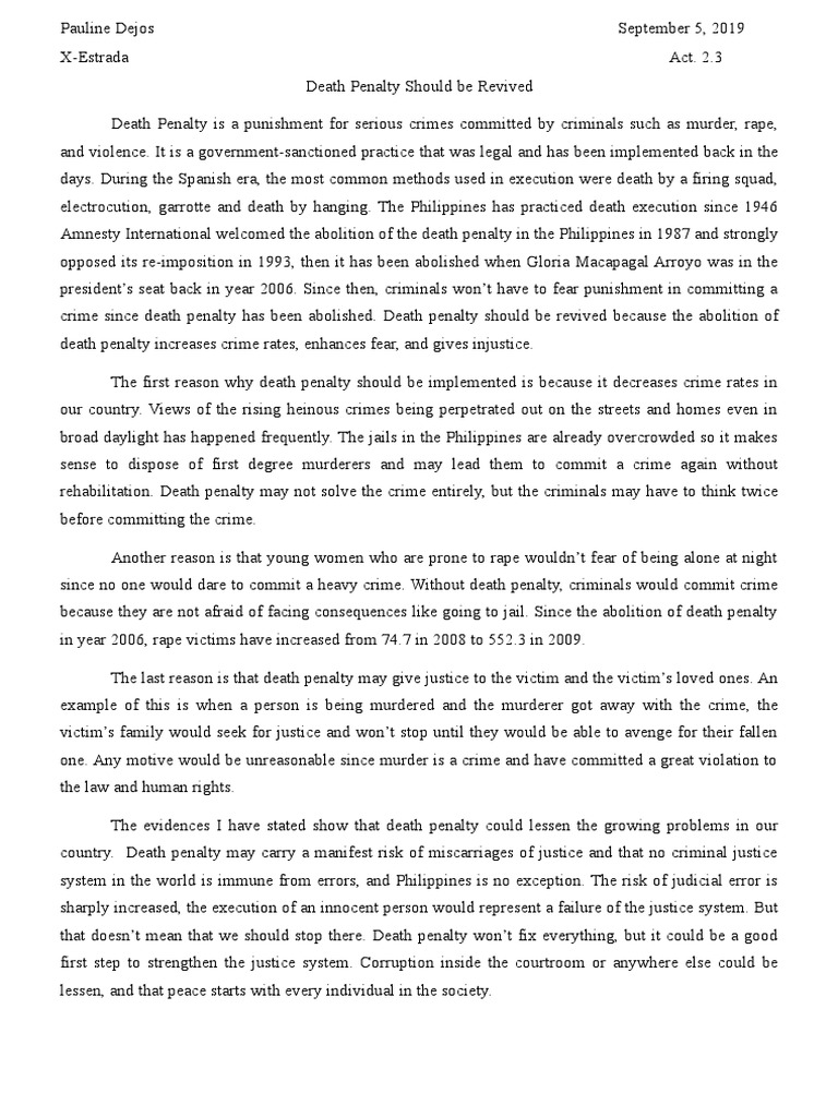 Argumentative Essay | PDF | Capital Punishment | Murder