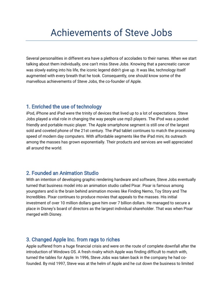 (Revised) Achievements of Steve Jobs | PDF