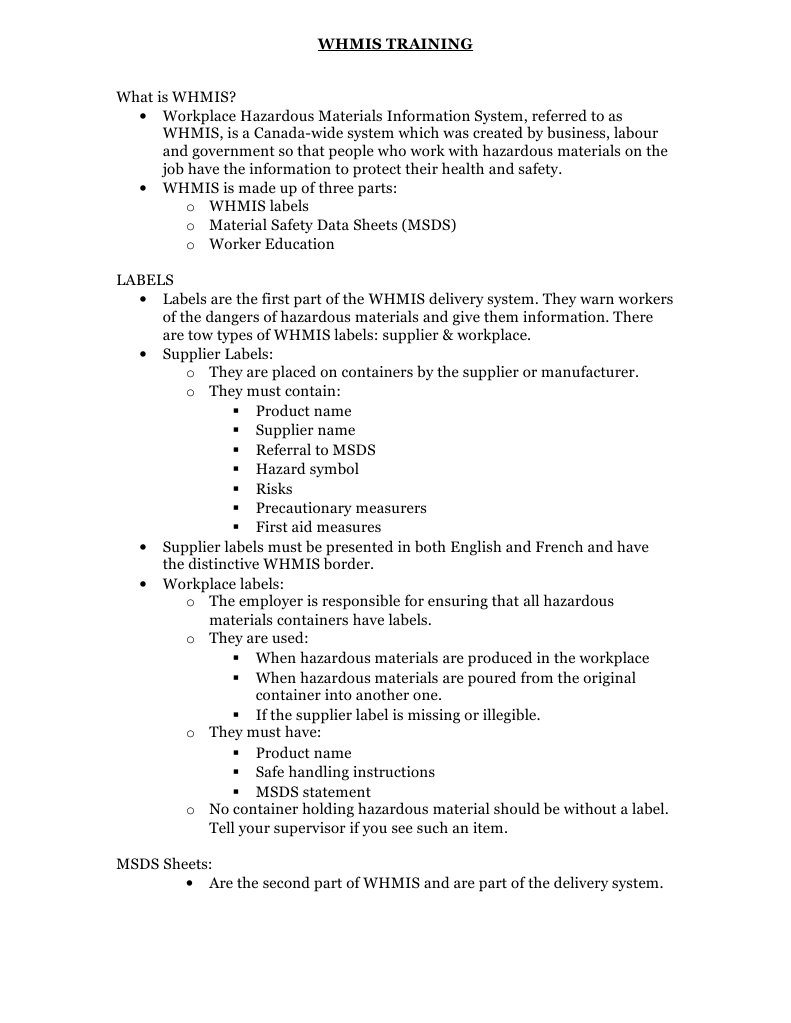 Whmis Training | PDF | Safety | Prevention