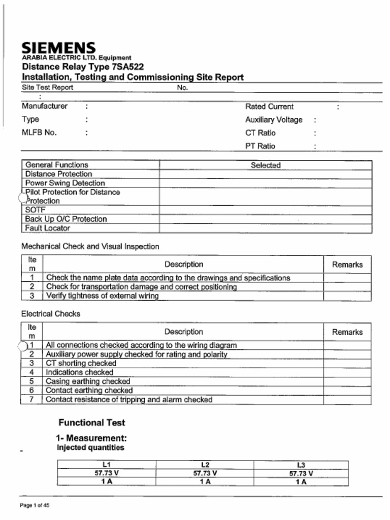 7sa522 Test Procedure PDF | PDF