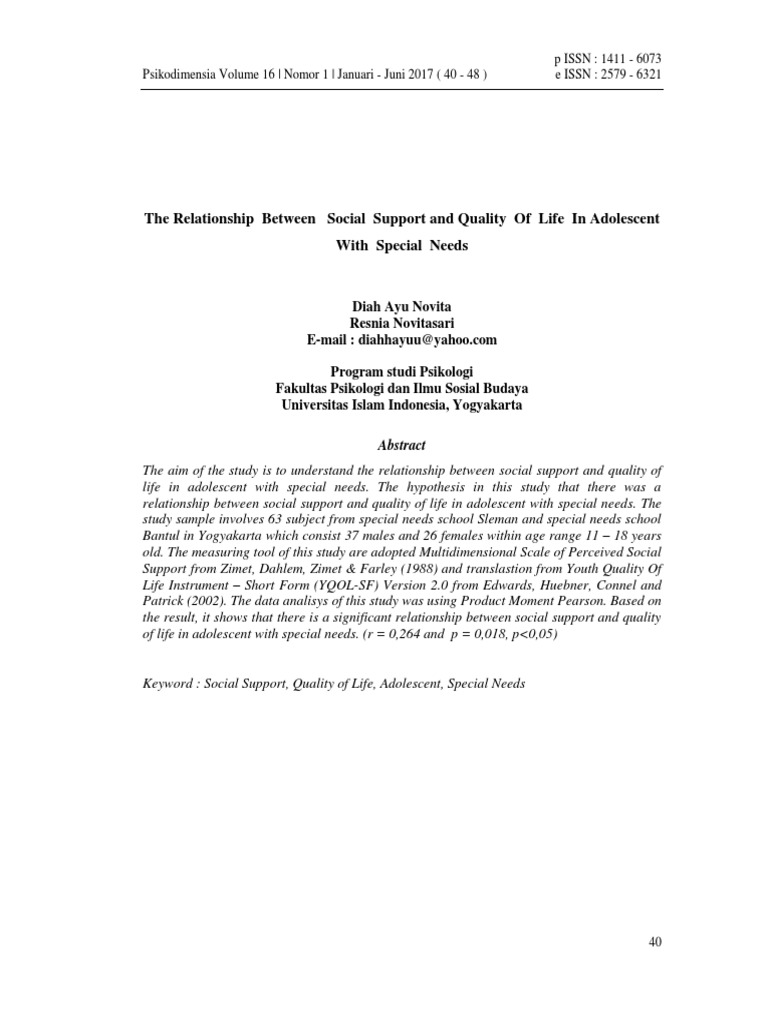 Hubungan Antara Dukungan Sosial Dan Kualitas Hidup | PDF
