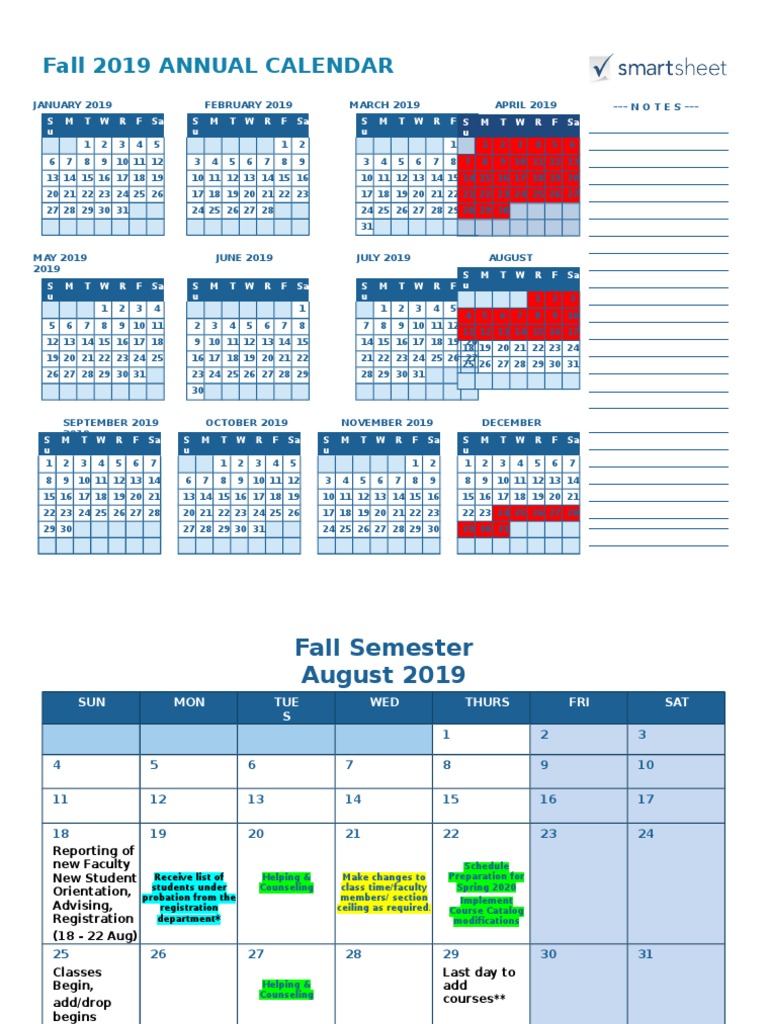 Fall 2019 Annual Calendar: JANUARY 2019 February 2019 MARCH 2019 APRIL ...