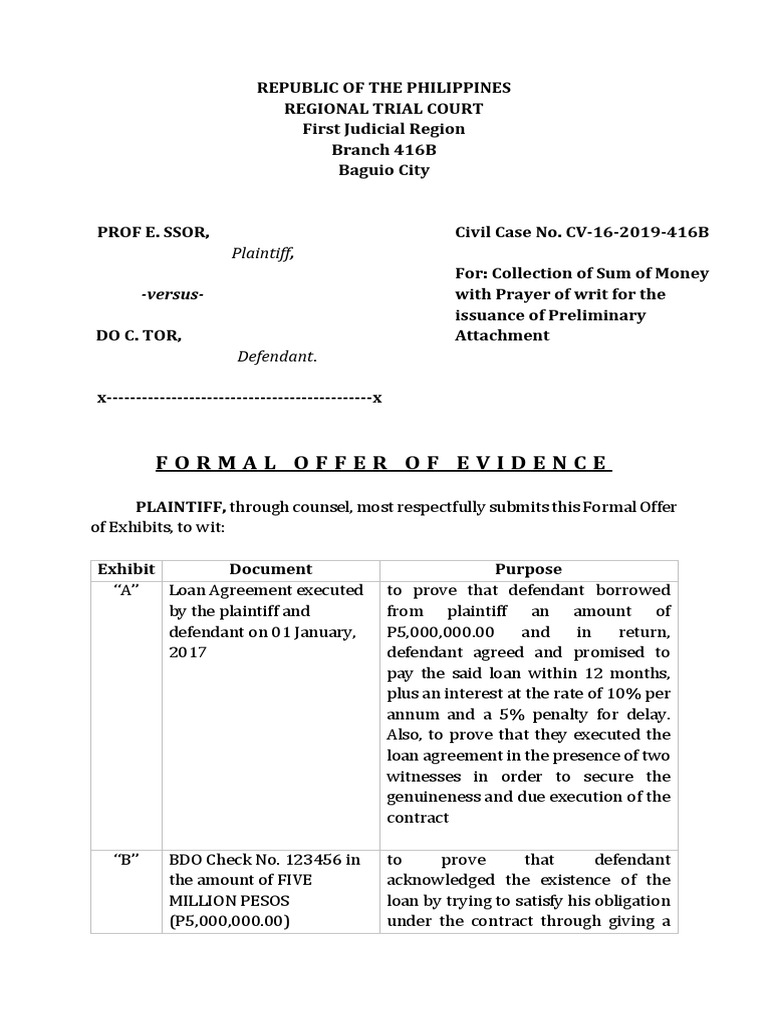 Formal Offer of Evidence - Montereal | PDF | Loans | Lawsuit