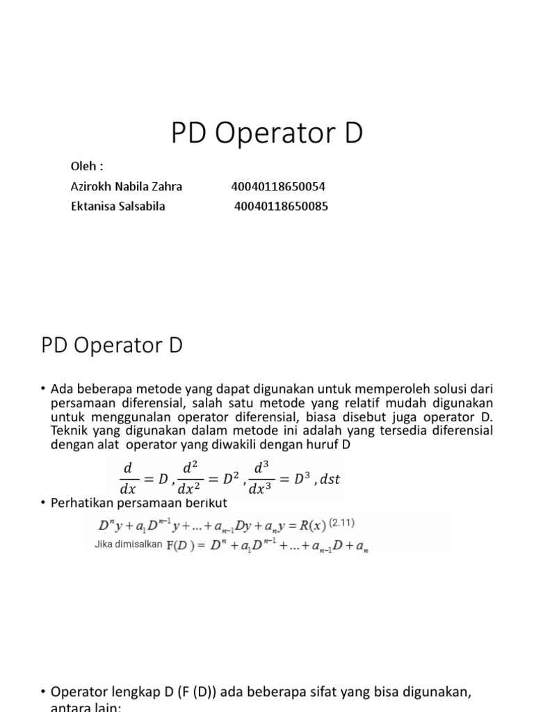 OPERATOR D DALAM PENYELESAIAN PERSAMAAN DIFERENSIAL | PDF