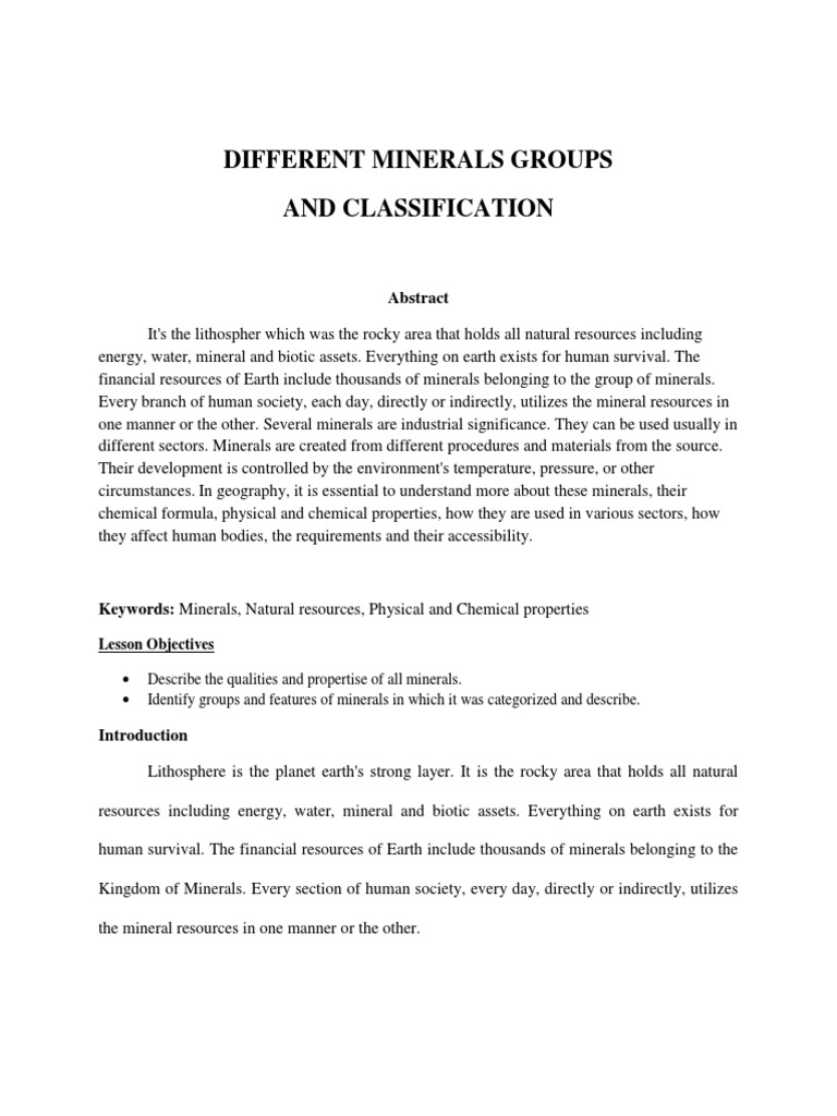 Different Minerals Groups | PDF | Minerals | Chemical Substances