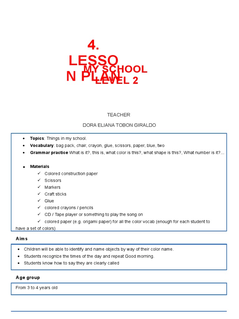 Lesso N Plan: My School Level 2 | PDF | Vocabulary | Pedagogy