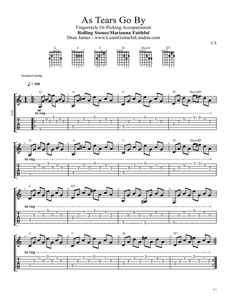 As Tears Go by Guitar TAB Chords Drue James | Celtic Musical ...