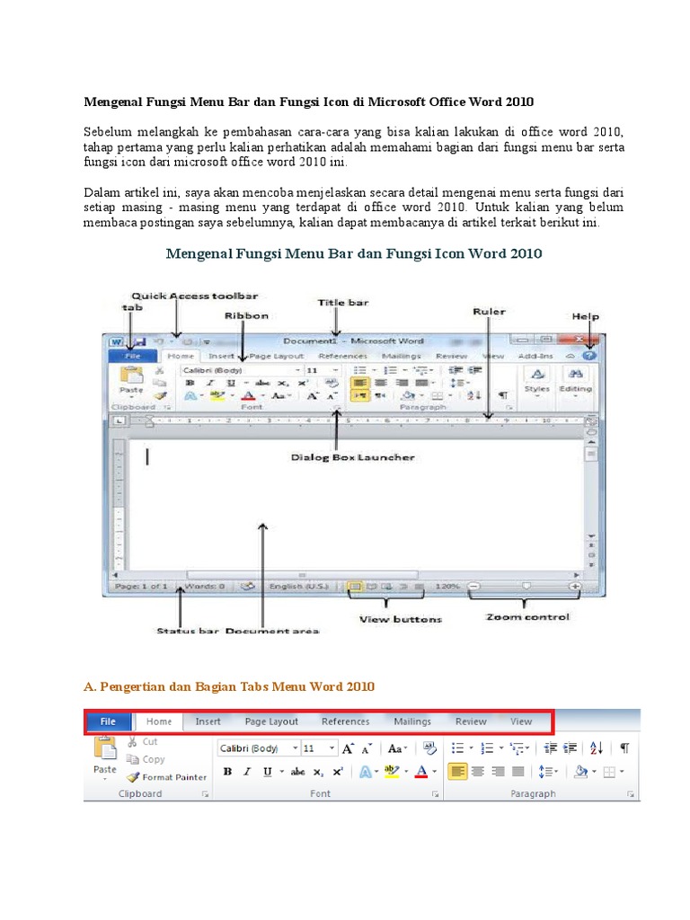Fungsi Menu Bar Word 2010 | PDF