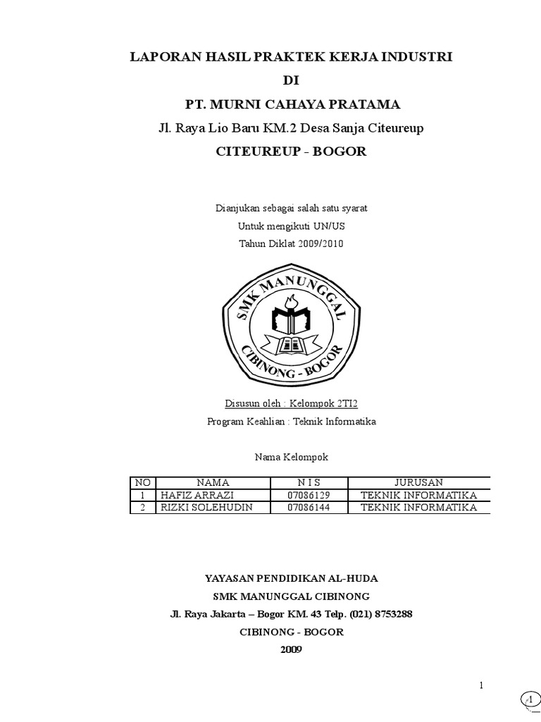 Contoh Laporan Magang SMK Manunggal Jurusan RPL | PDF