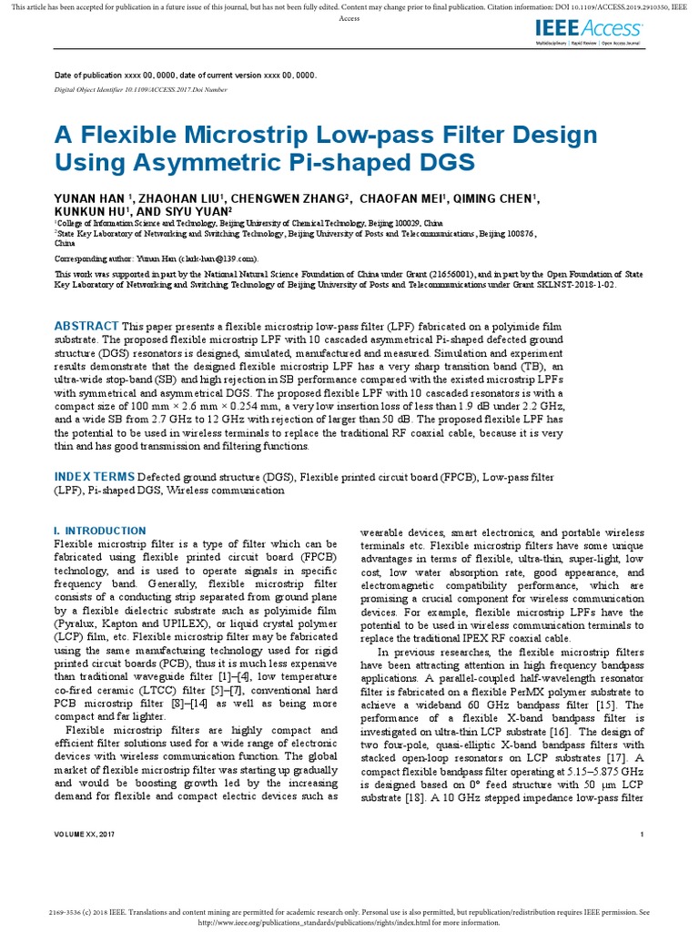 A Flexible Microstrip Low-Pass Filter Design Using Asymmetric Pi-Shaped DGS | PDF | Printed ...