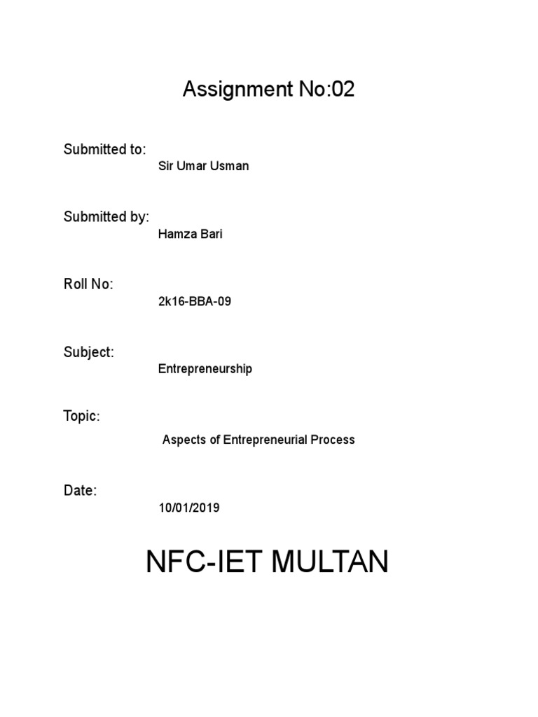 Nfc-Iet Multan: Assignment No:02 | PDF | Business Plan | Entrepreneurship