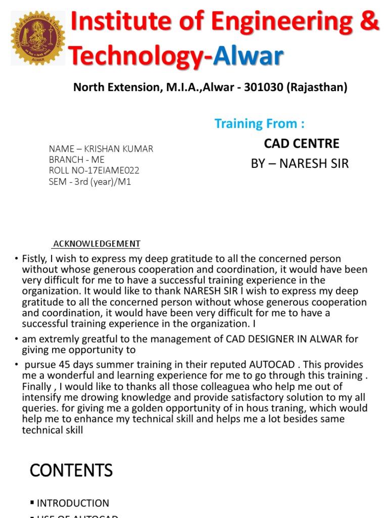 Institute of Engineering & Technology-: Alwar | PDF | Auto Cad ...