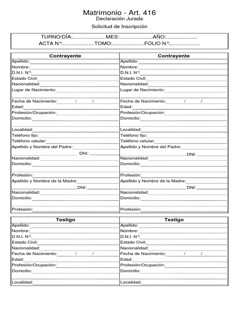 Formulario de Inscripción Matrimonial | PDF | Documentos oficiales | Gobierno y personalidad