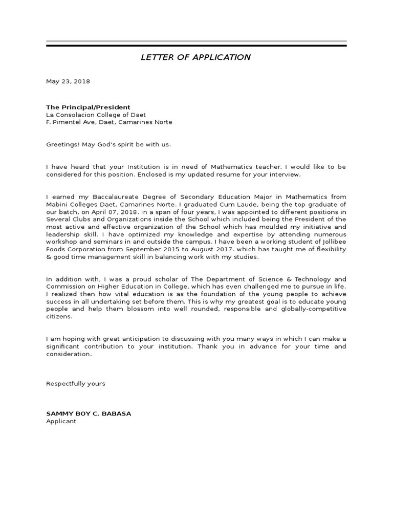 Letter of Application | PDF