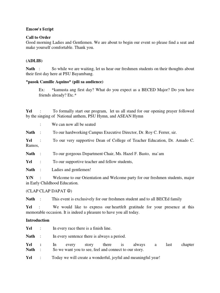 Emcee's Script (Welcome Party 2019) | PDF