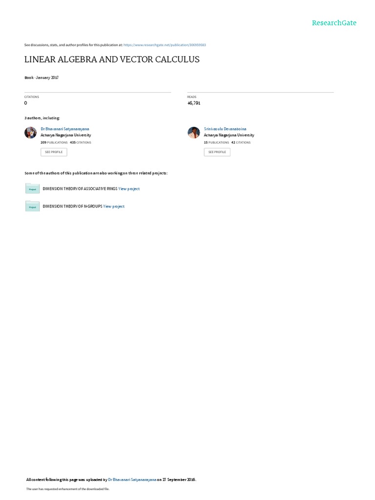 Linear Algebra and Vector Calculus: January 2017 | PDF