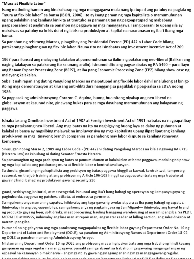 Epekto NG Kontraktuwalisasyon Sa Mga Manggagawa | PDF