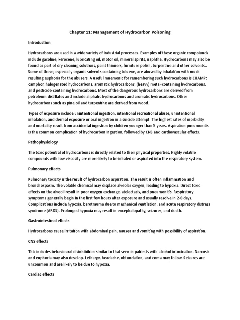 Chapter 11 Management of Hydrocarbon Poisoning | PDF | Hydrocarbons ...