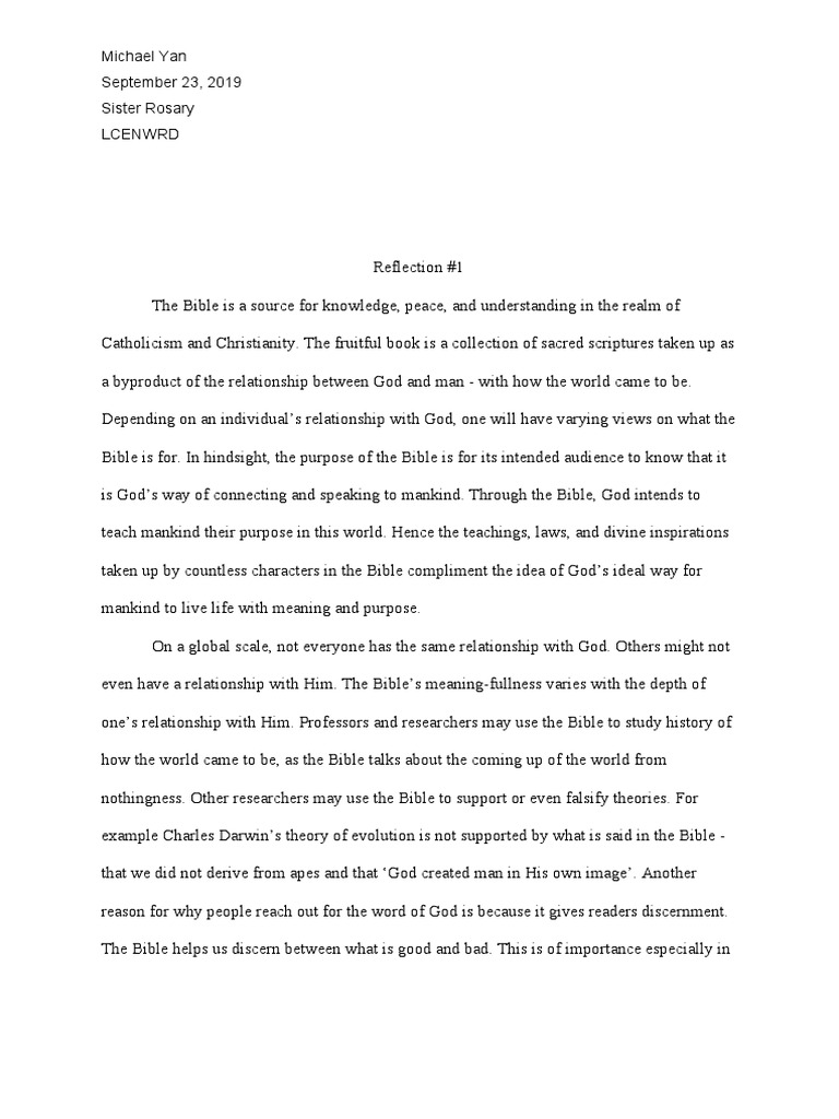Reflection Paper LCENWRD | PDF | Bible | God