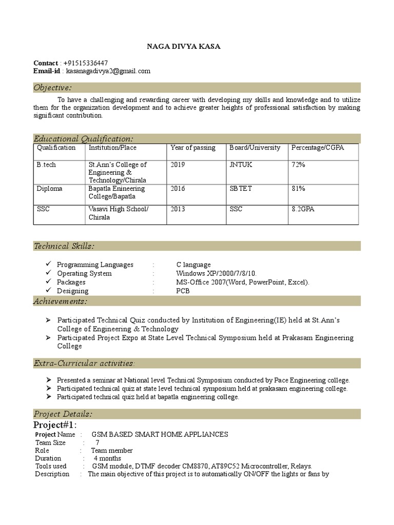 Divya Resume | PDF | Electrical Engineering | Electronics