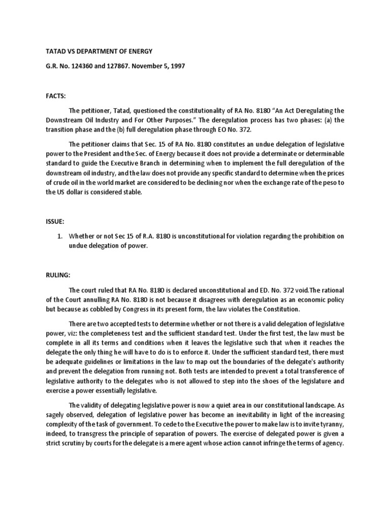Tatad Vs Department of Energy G.R. No. 124360 and 127867. November 5 ...