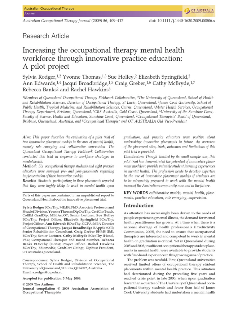 Increasing The Occupational Therapy Mental Health Workforce Through ...