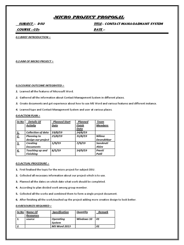 Micro Project Proposal | PDF | Microsoft Word | Software