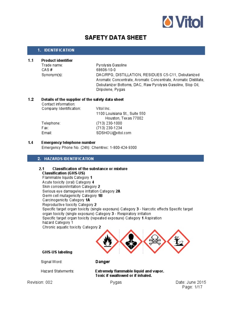 MSDS Pygas V14007a Rev.002 | PDF | Dangerous Goods | Toxicity