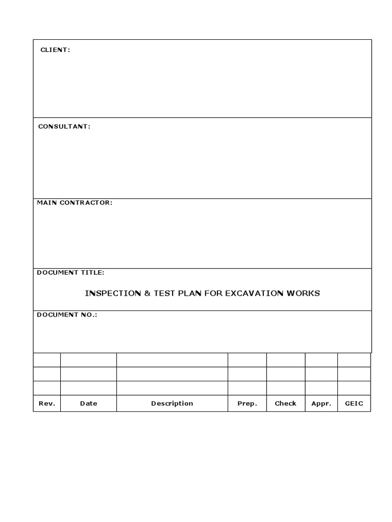 Client:: Inspection & Test Plan For Excavation Works | Engineering ...