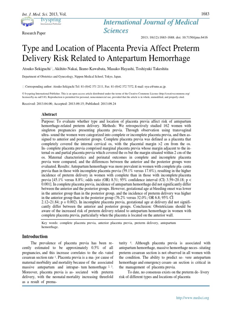 Type and Location of Placenta Previa Affect Preterm Delivery Risk ...