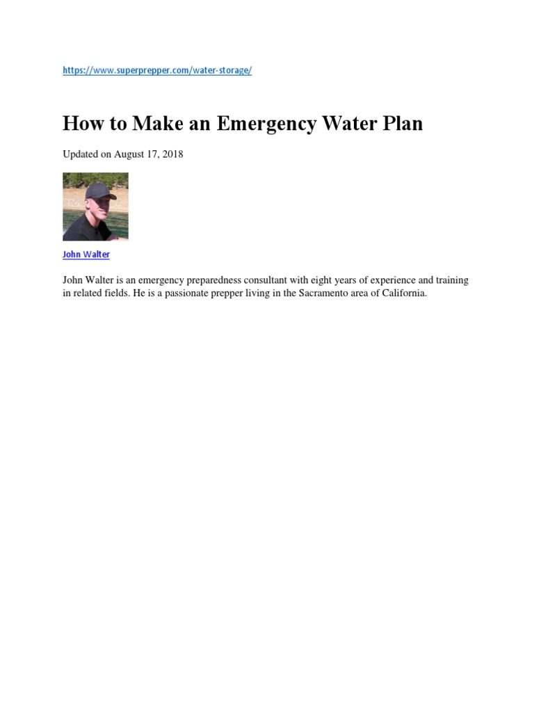 How To Make An Emergency Water Plan: Updated On August 17, 2018 | PDF ...
