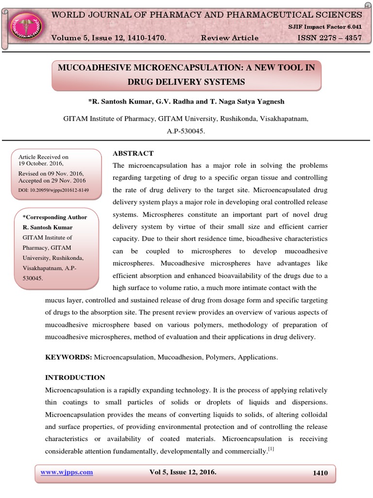Mucoadhesive Microencapsulation: A New Tool in Drug Delivery Systems ...