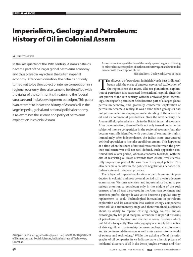 History of Oil in Colonial Assam PDF | PDF | Hydrocarbon Exploration ...