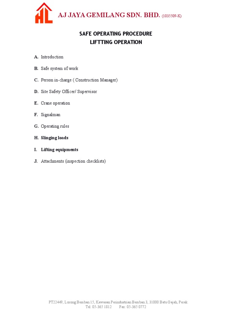 Sop Lifting | PDF | Crane (Machine) | Elevator
