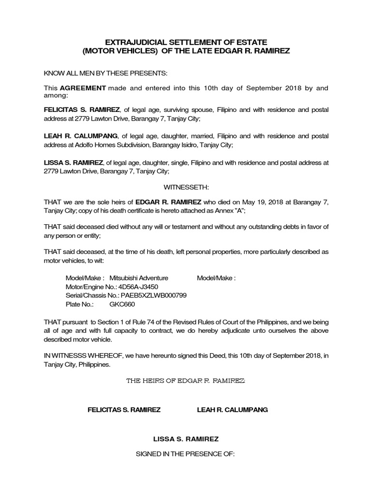 Extrajudicial Settlement of Estate2 | PDF | Identity Document | Document