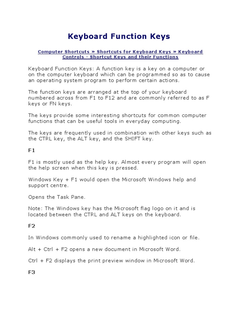 Keyboard Function Keys | PDF | Keyboard Shortcut | Computer Keyboard