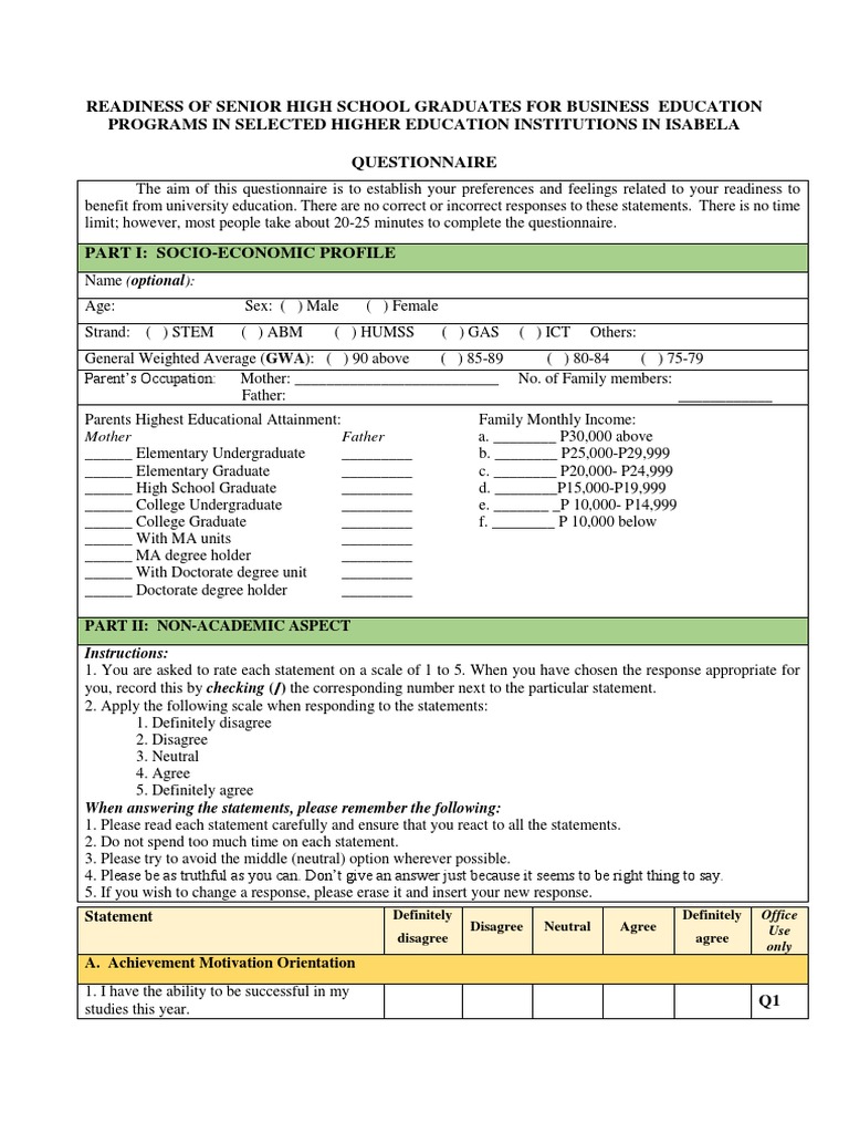 Readiness of Senior High School Graduates For Business Education ...